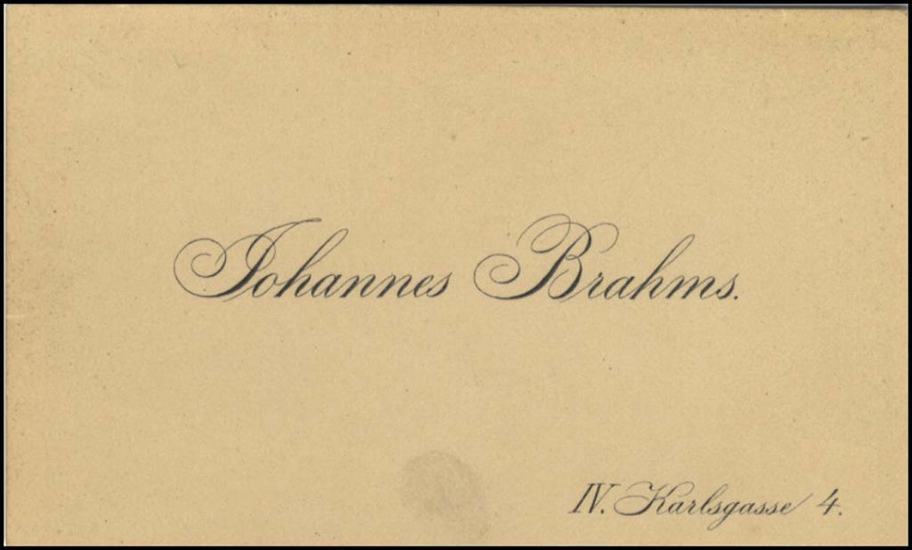 Brahms, Johannes. (1833–1897) Autograph Note on Calling Card to the fi ...