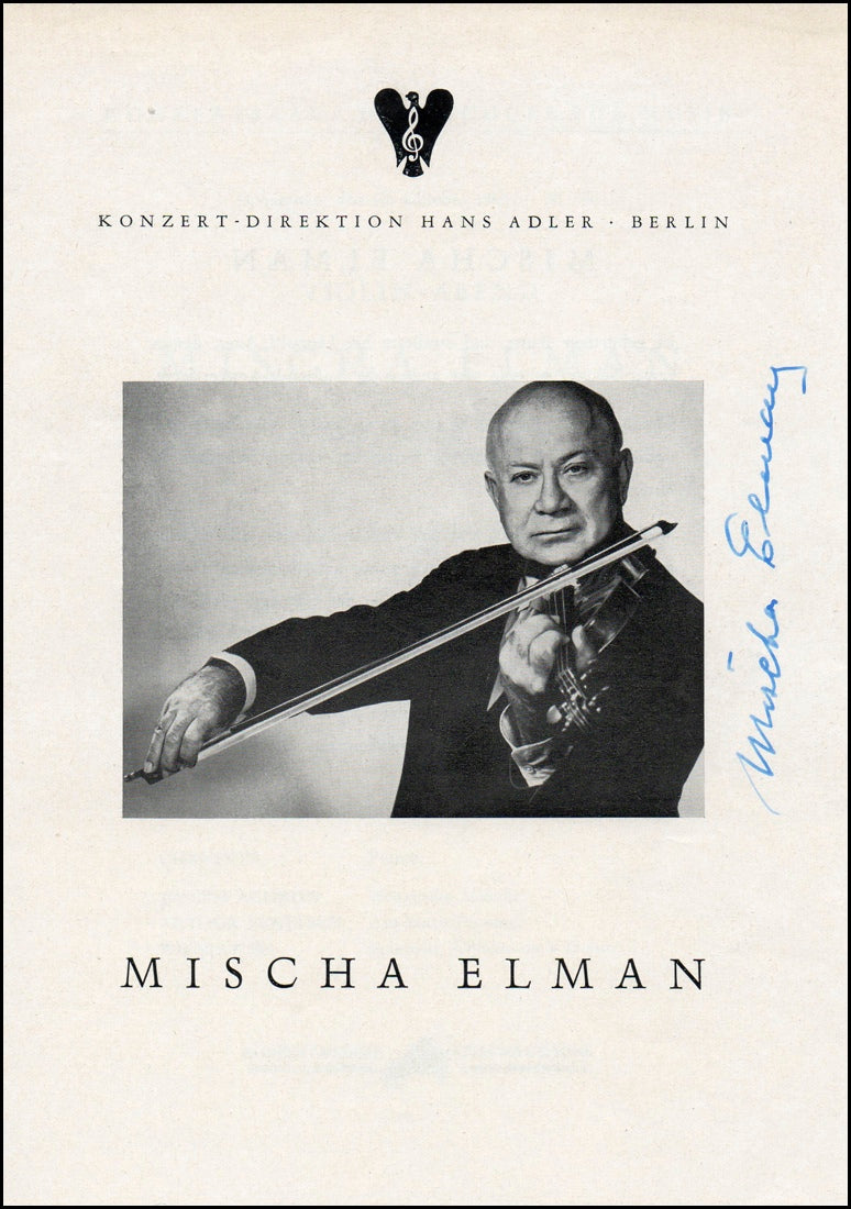 Elman, Mischa. (1891-1967) Autograph Signature on Program Portrait – Schubertiade Music and Arts