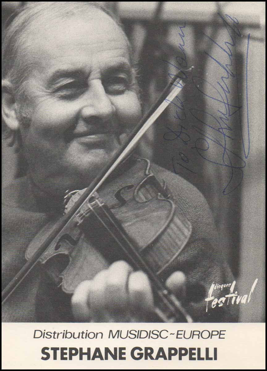 Grappelli, Stephane. (1908-1997) Signed Photograph – Schubertiade Music and Arts
