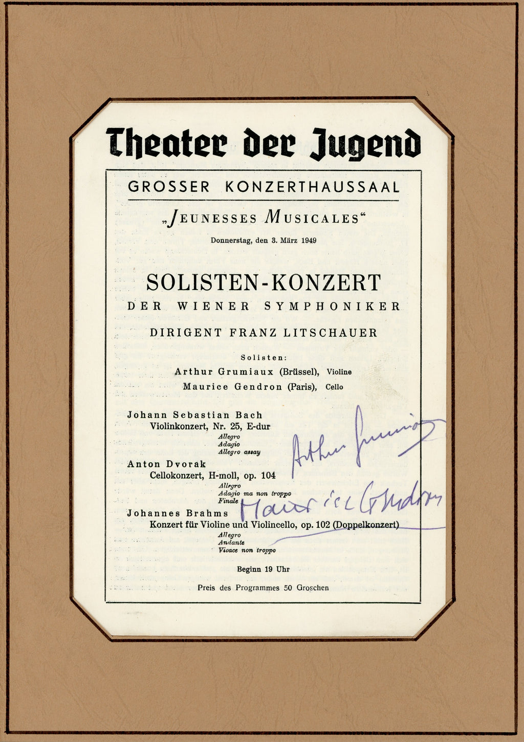 Grumiaux, Arthur. (1921-1986) & Gendron, Maurice. (1920-1990) Signed 1 – Schubertiade Music and Arts