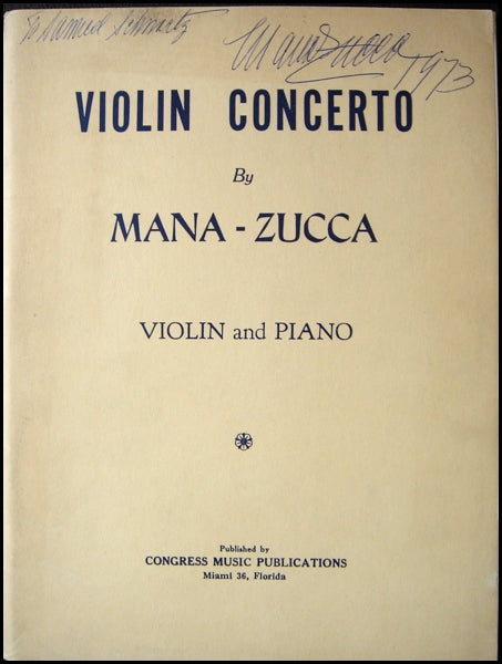 Zucca, Mana. (1885-1981) Violin Concerto. SIGNED. – Schubertiade Music and Arts