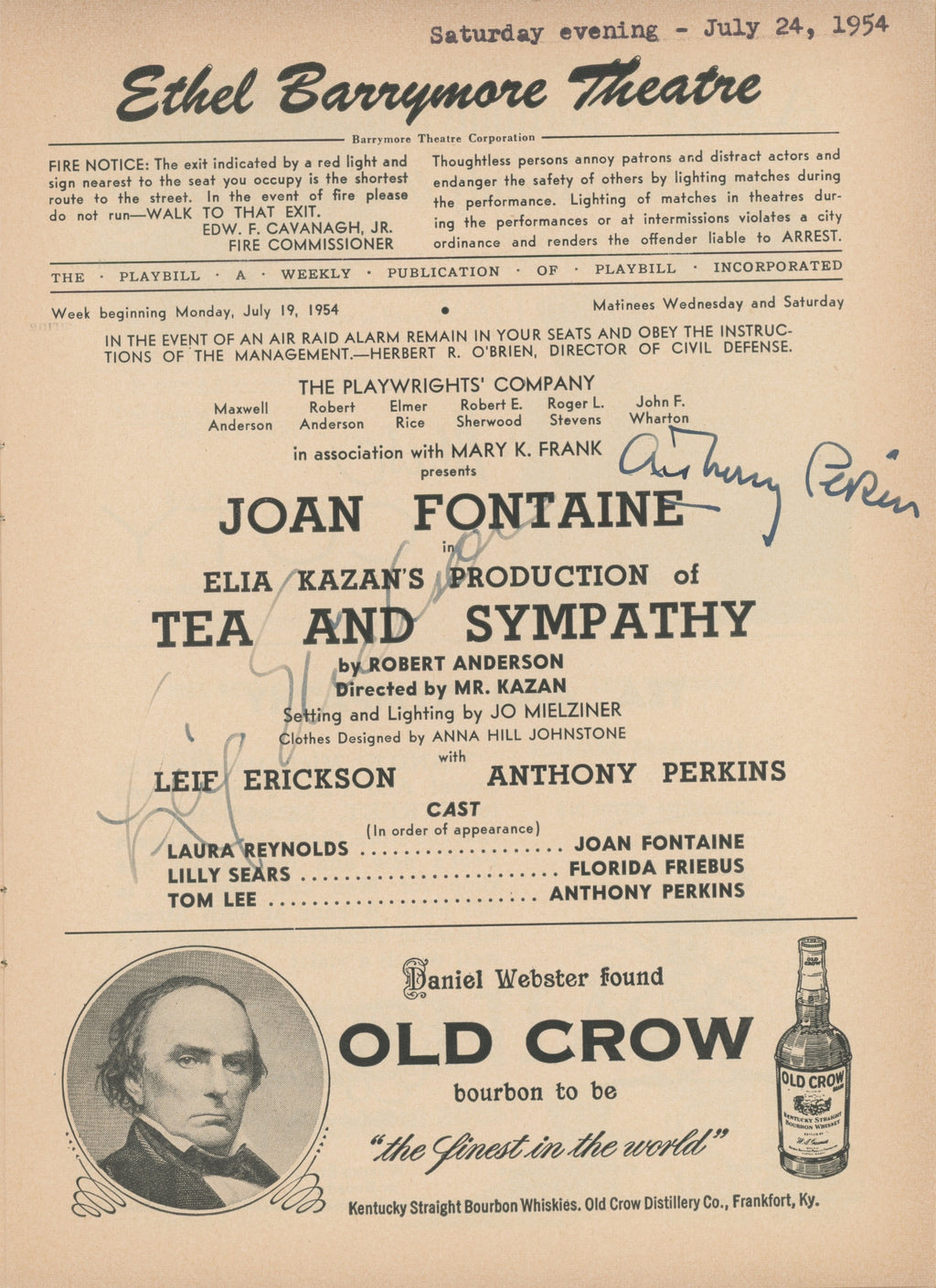 Perkins, Anthony. (1932-1992) & Erickson, Leif. (1911-1986) "Tea and S – Schubertiade Music and Arts