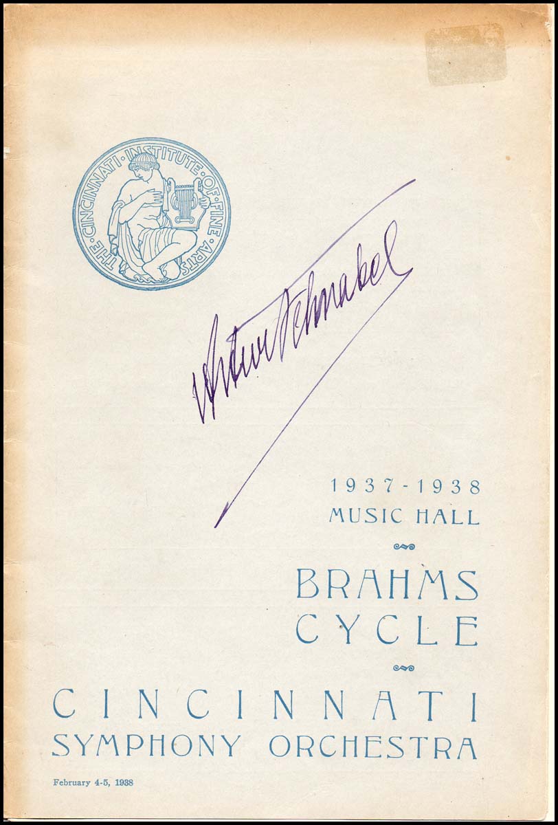 Schnabel, Artur. (1882-1951) Signed Brahms Concerto Program – Schubertiade Music and Arts