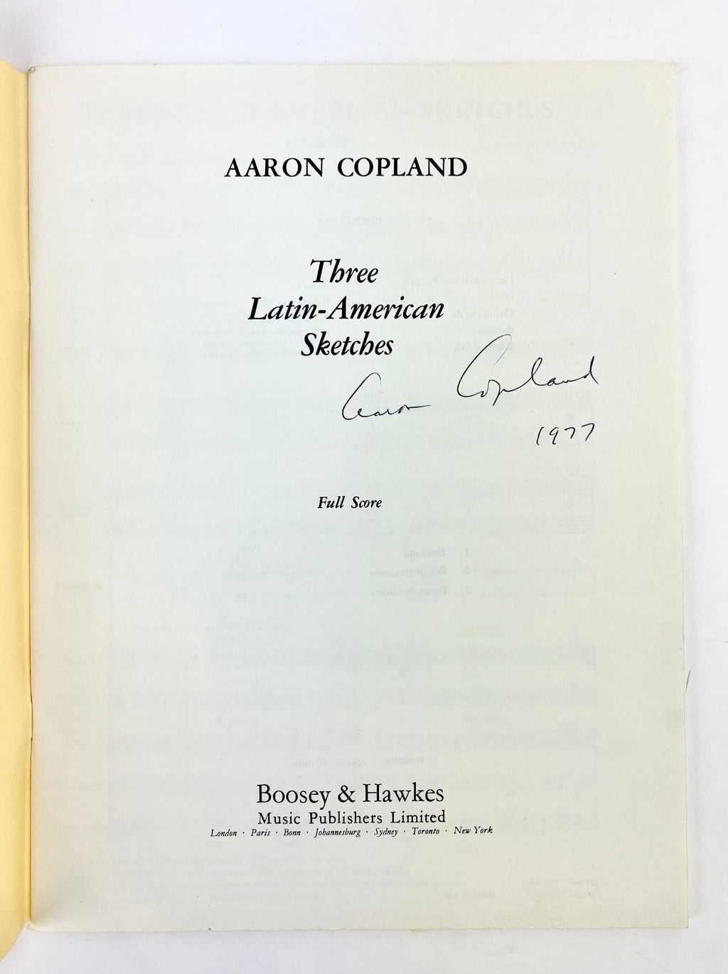 Copland, Aaron. (1900–1990) Three Latin-American Sketches - SIGNED SCO ...