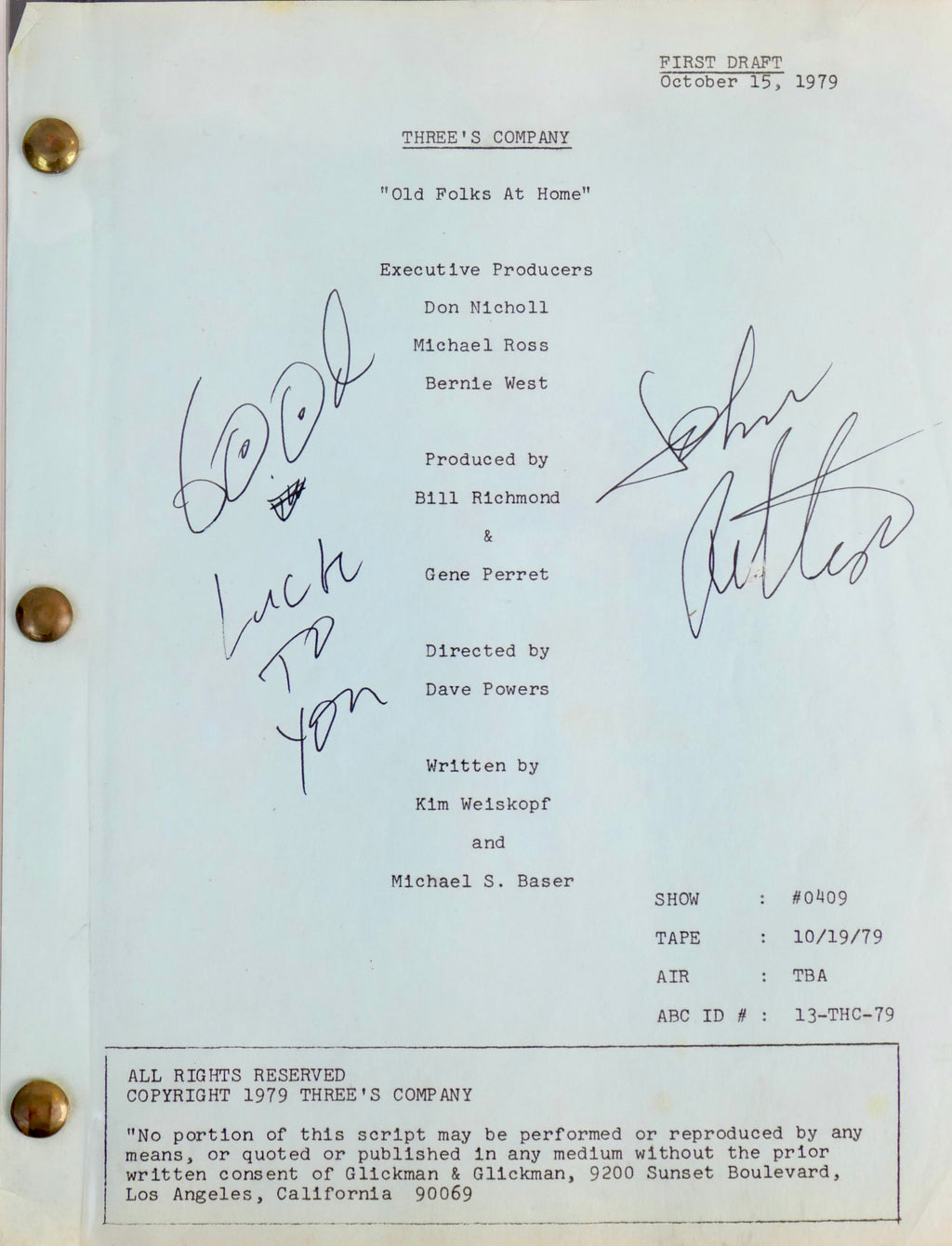 [Three's Company] Ritter, John. (1948 - 2003) Signed and Heavily Annot ...