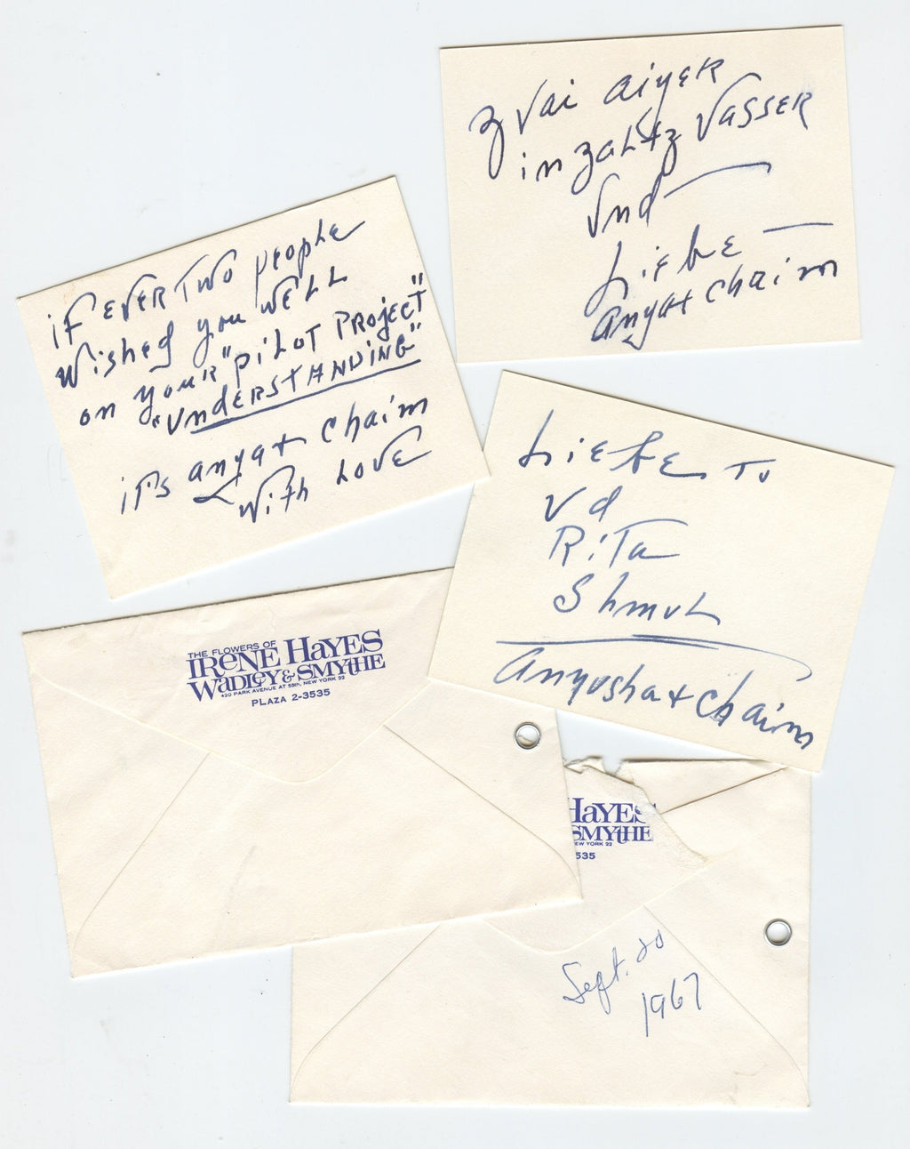 Arlen, Harold. (1905–1986) Three Autograph Notes, signed in Yiddish ...