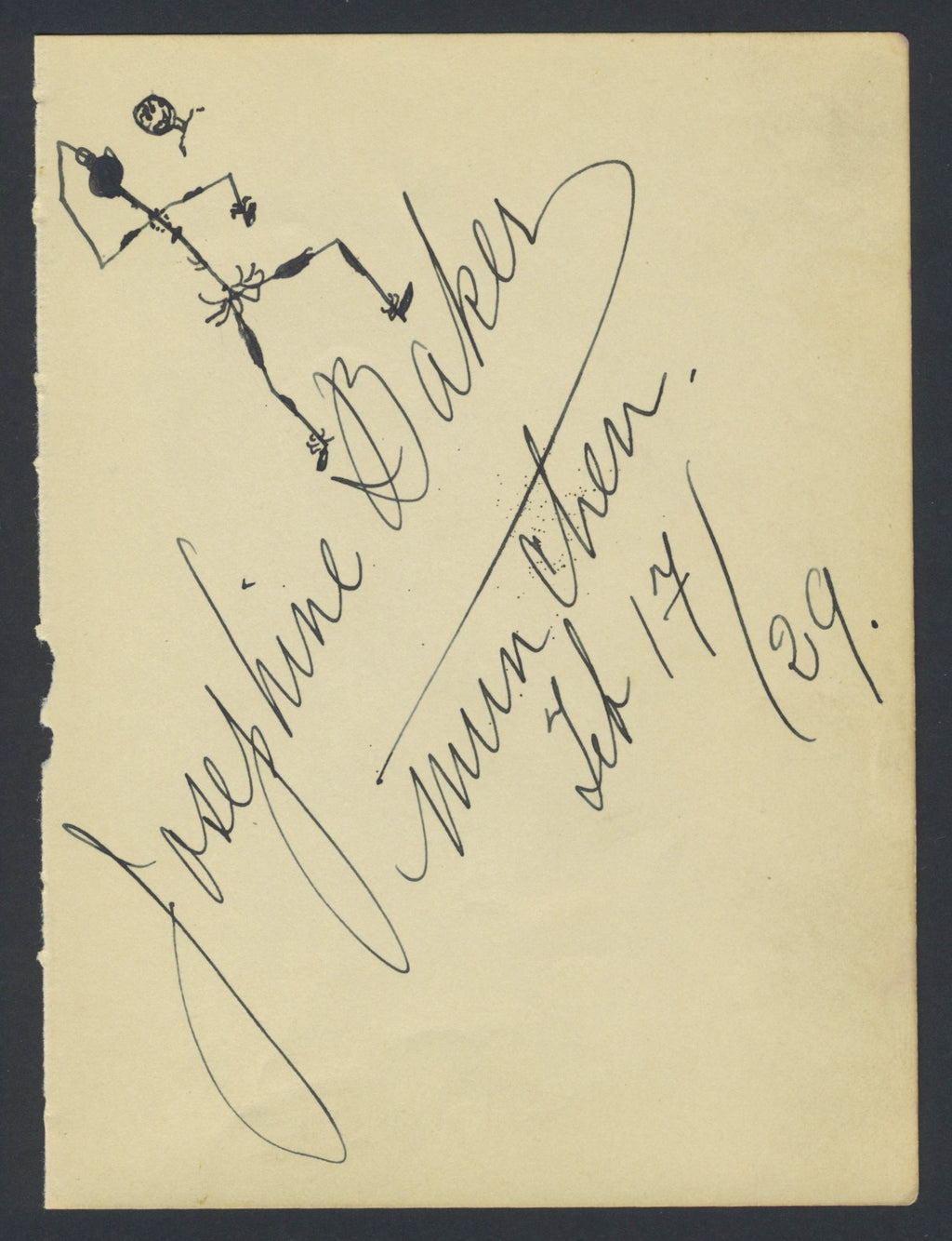 Baker, Josephine. (1906–1975) Signed Self-Portrait Drawing in her famo ...