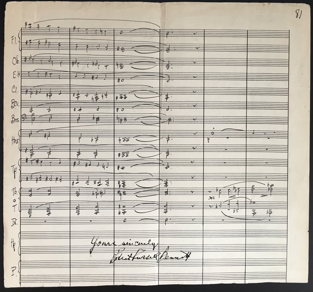 Bennett, Robert Russell. (1894-1981) Autograph Musical Manuscript Sket ...