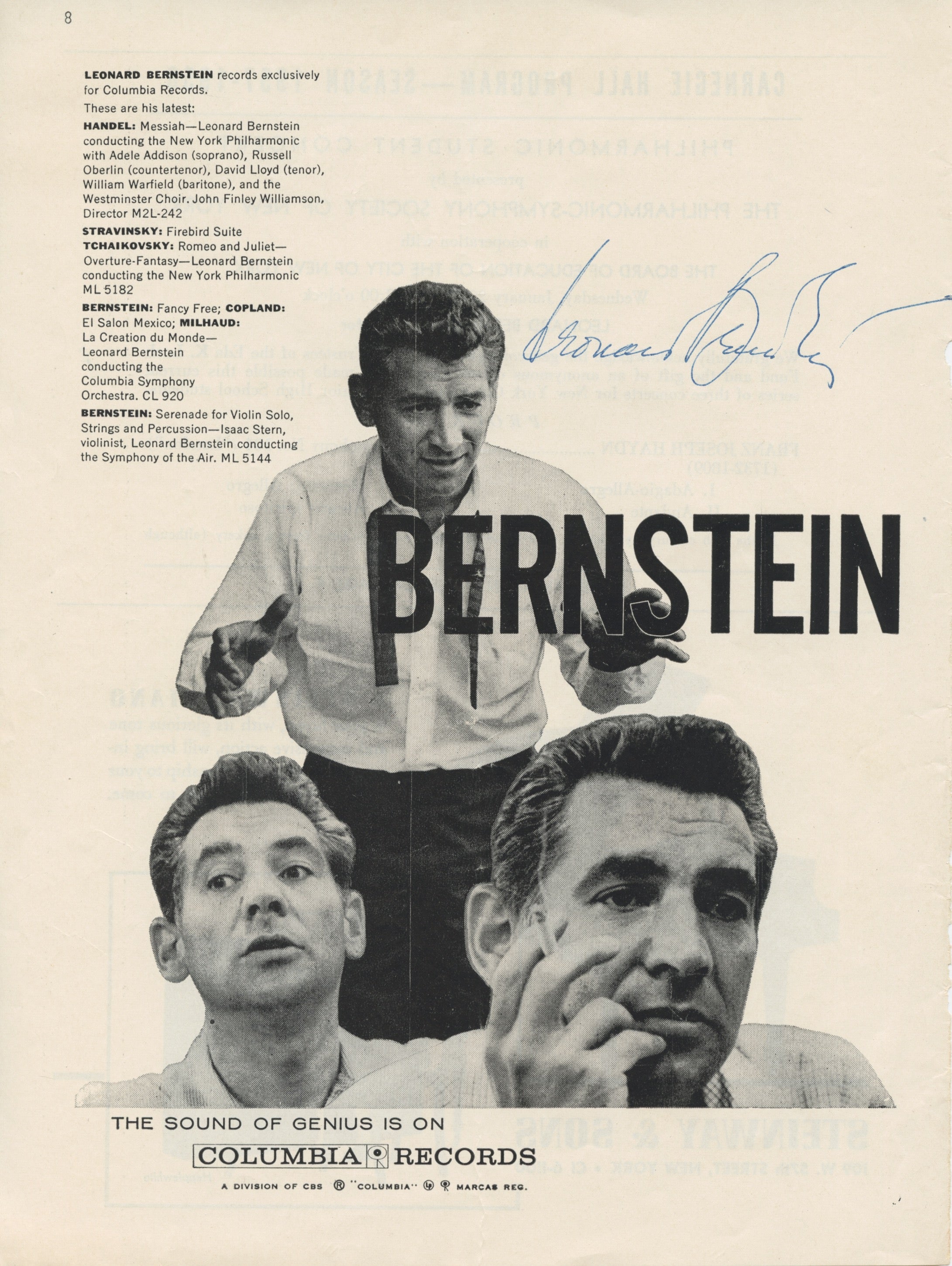 Bernstein, Leonard. (1918–1990) The Sound of Genius is on Columbia Rec – Schubertiade Music and Arts