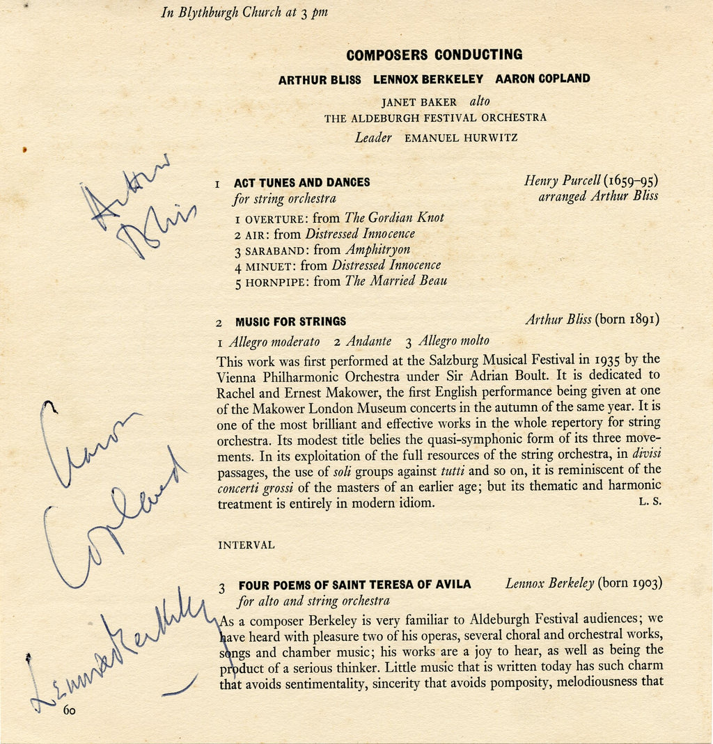 [Composers] Bliss, Arthur. (1891-1975) & Berkeley, Lennox. (1903-1989 ...