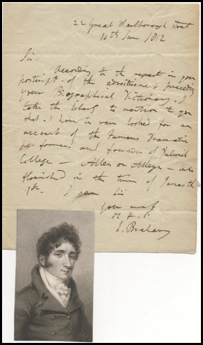 Braham, John. (c. 1774-1856) Interesting letter to Alexander Chalmers ...