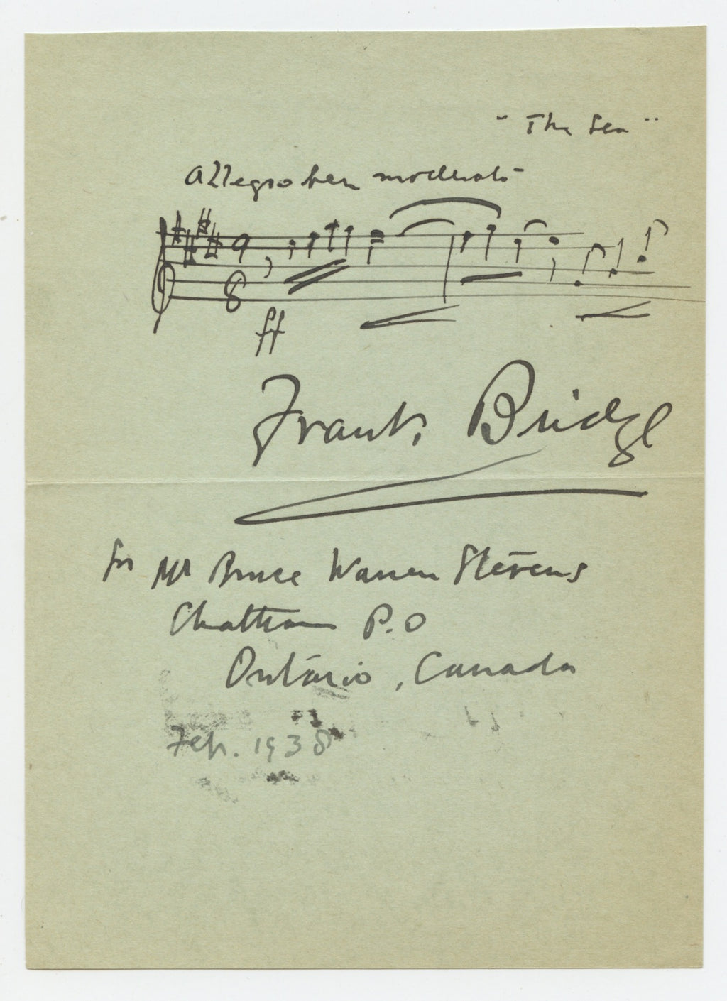 Bridge, Frank. (1879-1941) "The Sea" - Autograph Musical Quotation Sig ...