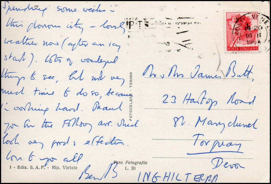 Britten, Benjamin. (1913–1976) Signed Postcard about Venice ...