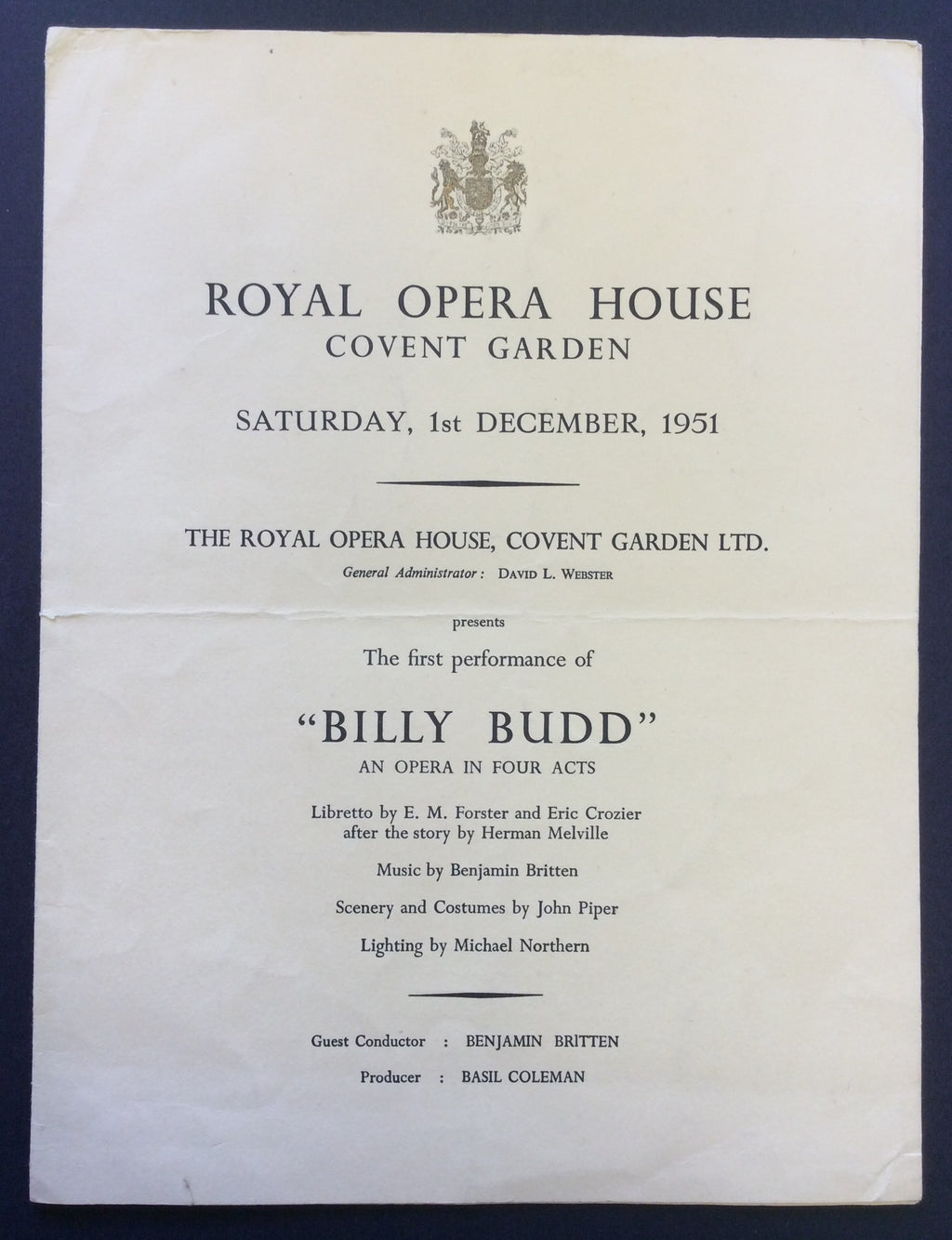 [Britten, Benjamin. (1913–1976) & Pears, Peter. (1910–1986)] "Billy Bu ...