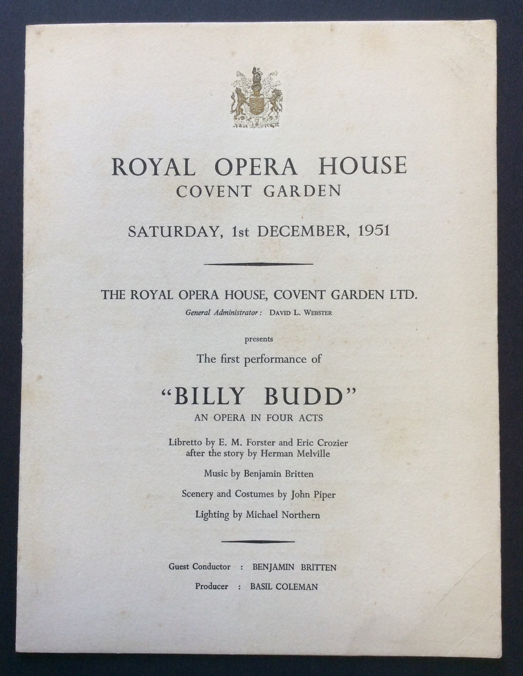 [Britten, Benjamin. (1913–1976) & Pears, Peter. (1910–1986)] "Billy Bu ...