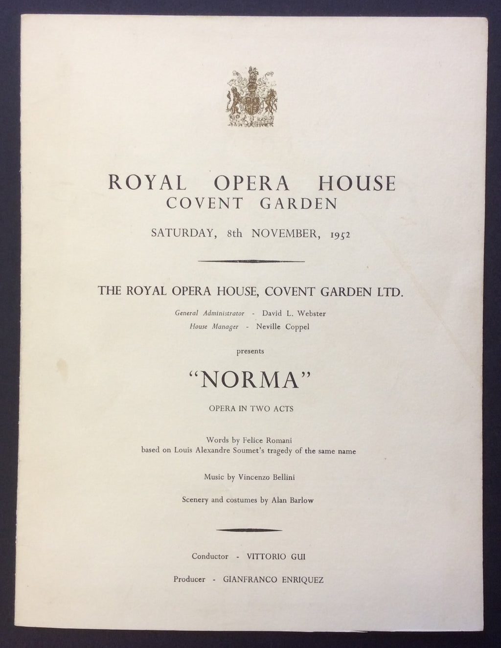 [Callas, Maria. (1923–1977)] "Norma" - 1952 Royal Opera House Program ...