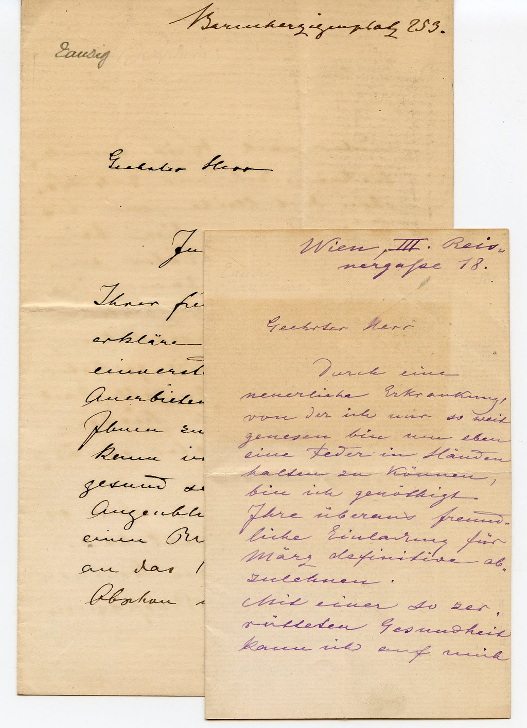 [Tausig, Carl. (1841 - 1871)] Tausig, Seraphine. (1841-1931). Two Auto ...