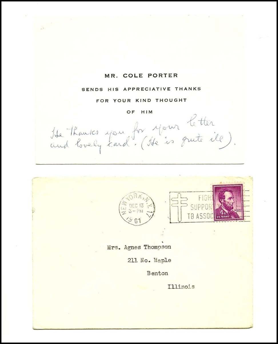 Porter, Cole. (1891–1964) Printed "Thank You" Card – Schubertiade Music ...