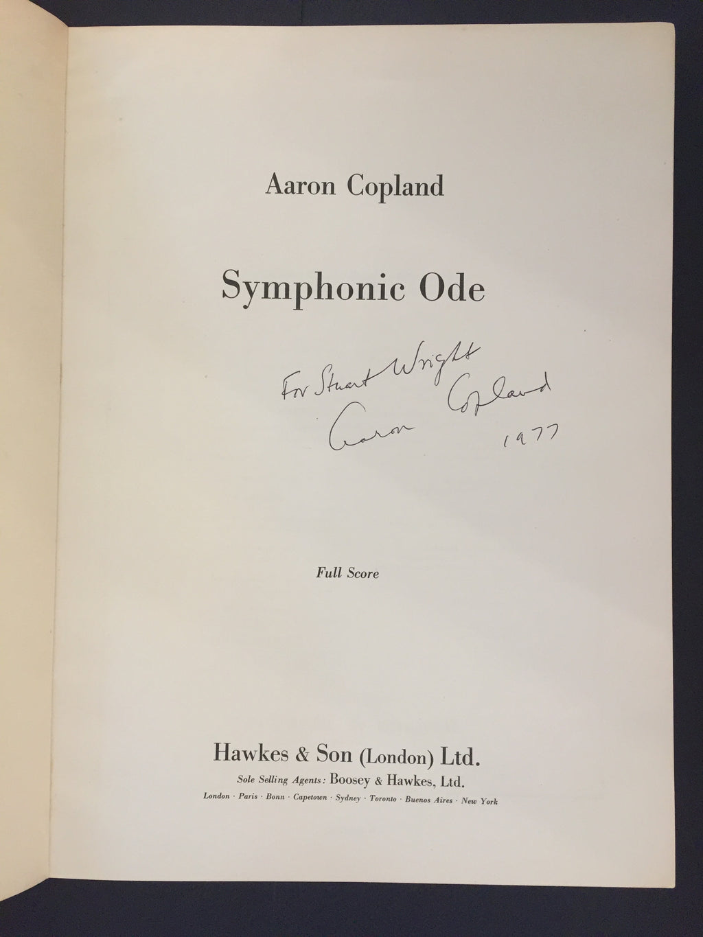 Copland, Aaron. (1900–1990) Symphonic Ode - SIGNED SCORE – Schubertiade ...