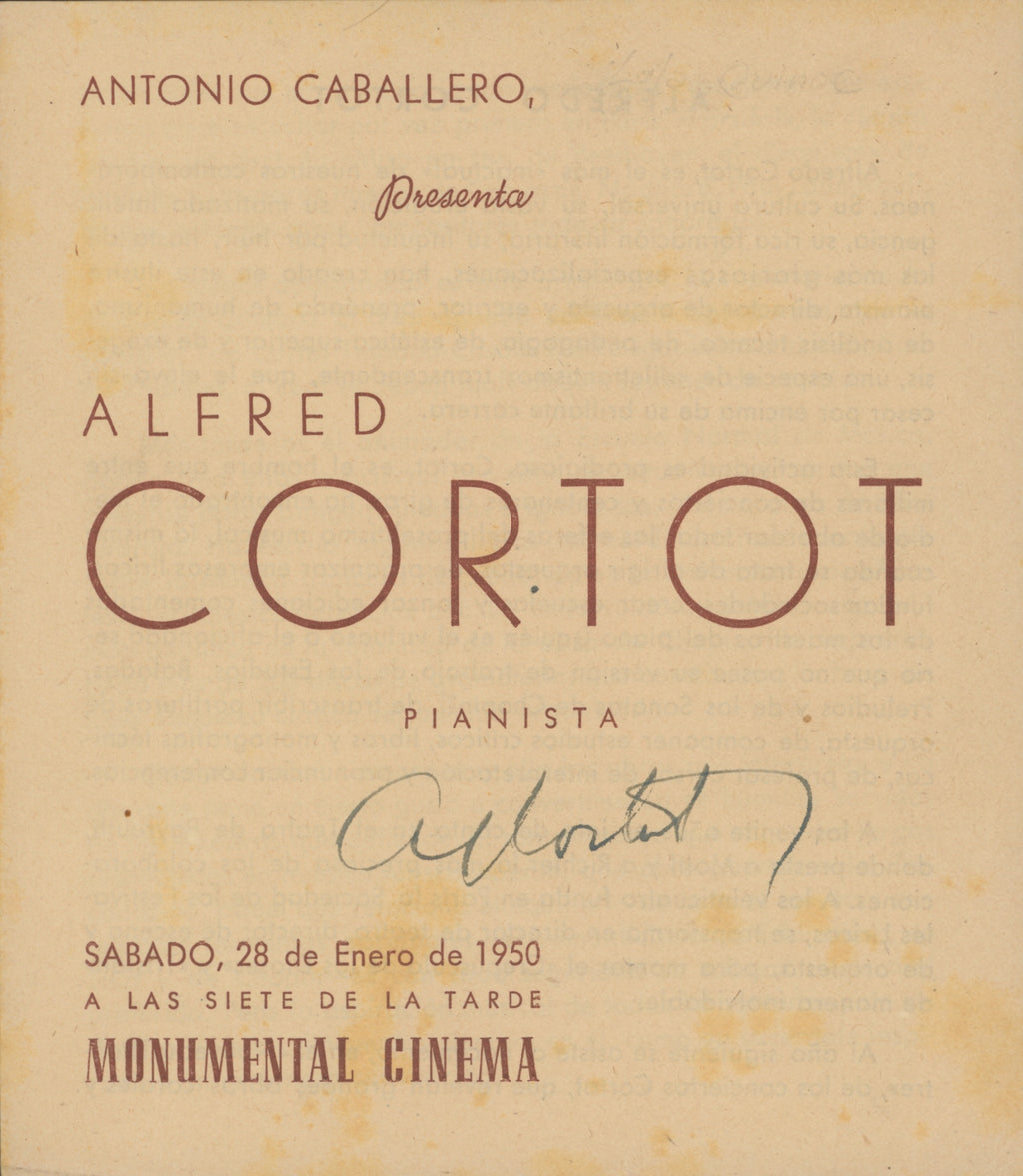 Cortot, Alfred. (1877–1962) Signed Recital Program – Schubertiade Music ...