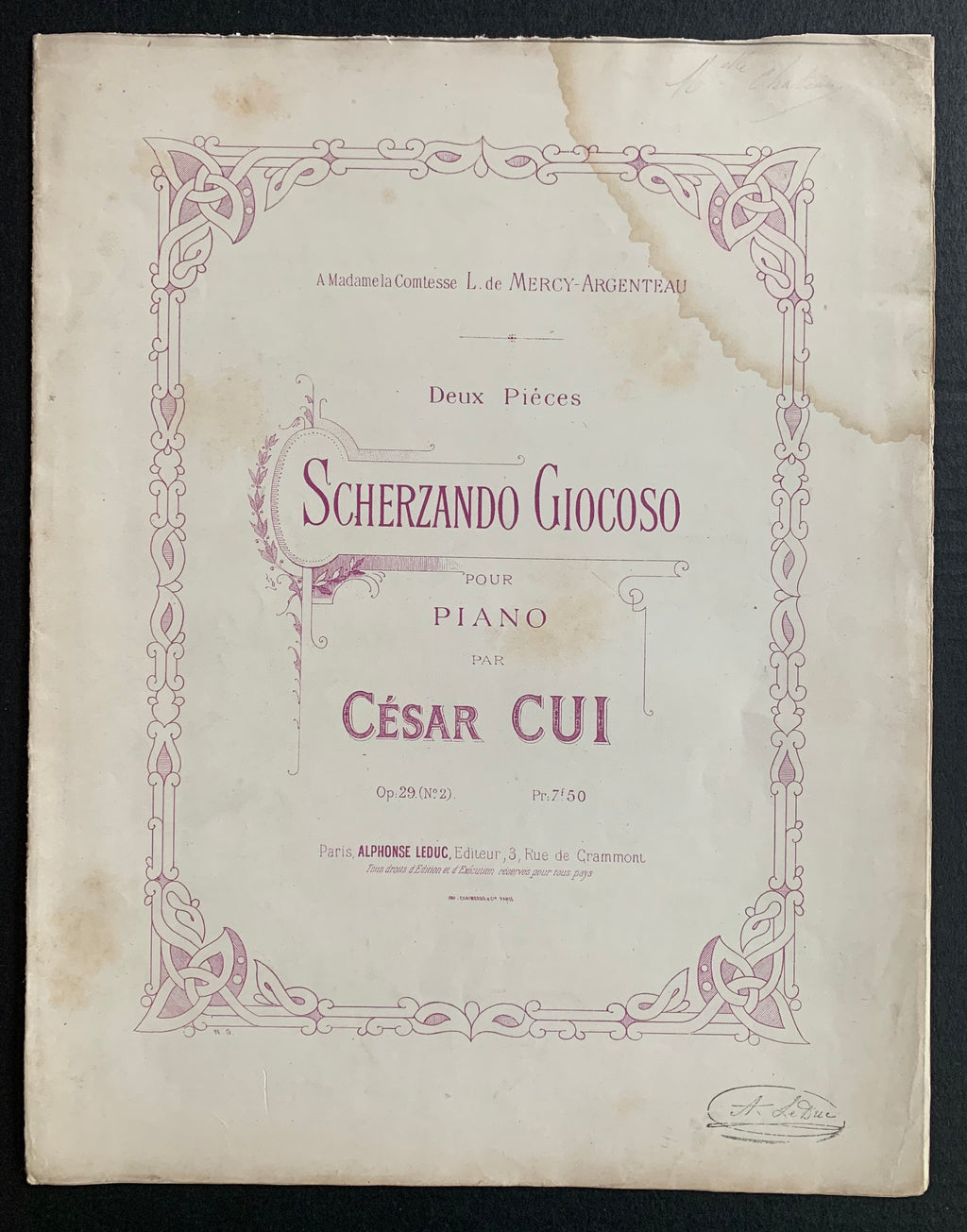 Cui, César. (1835–1918) Scherzando Giocoso pour Piano. Op. 29 (No. 2 ...