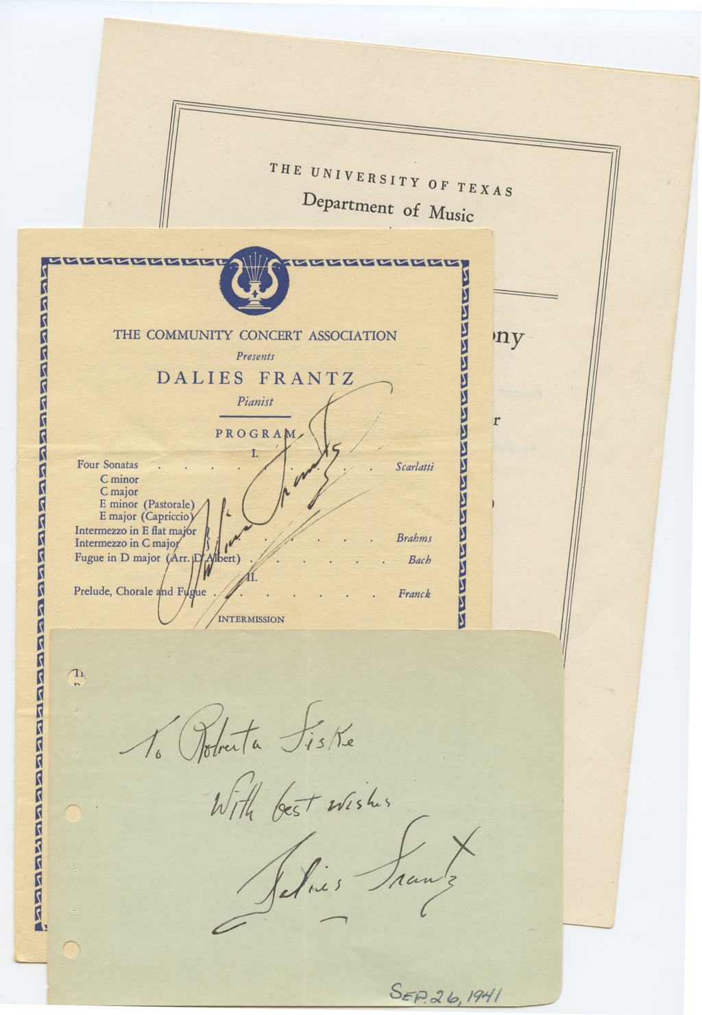 Frantz, Dalies. (1908–1965) Signed Program and Autograph Signature wit ...