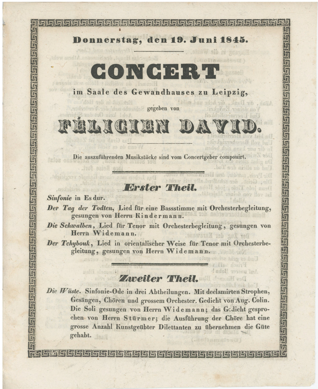 [David, Félicien. (1810-1876)] Original 1845 Program – Schubertiade ...