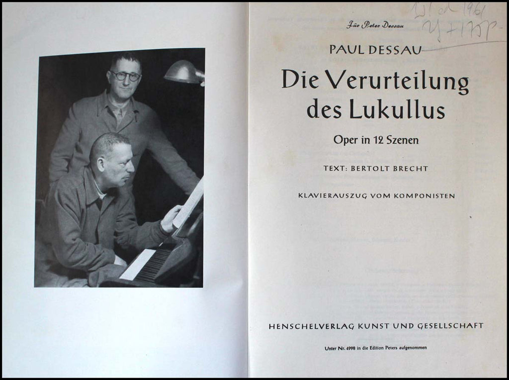 Dessau, Paul. & Brecht, Bertolt Die Verurteilung des Lukullus. Oper in ...