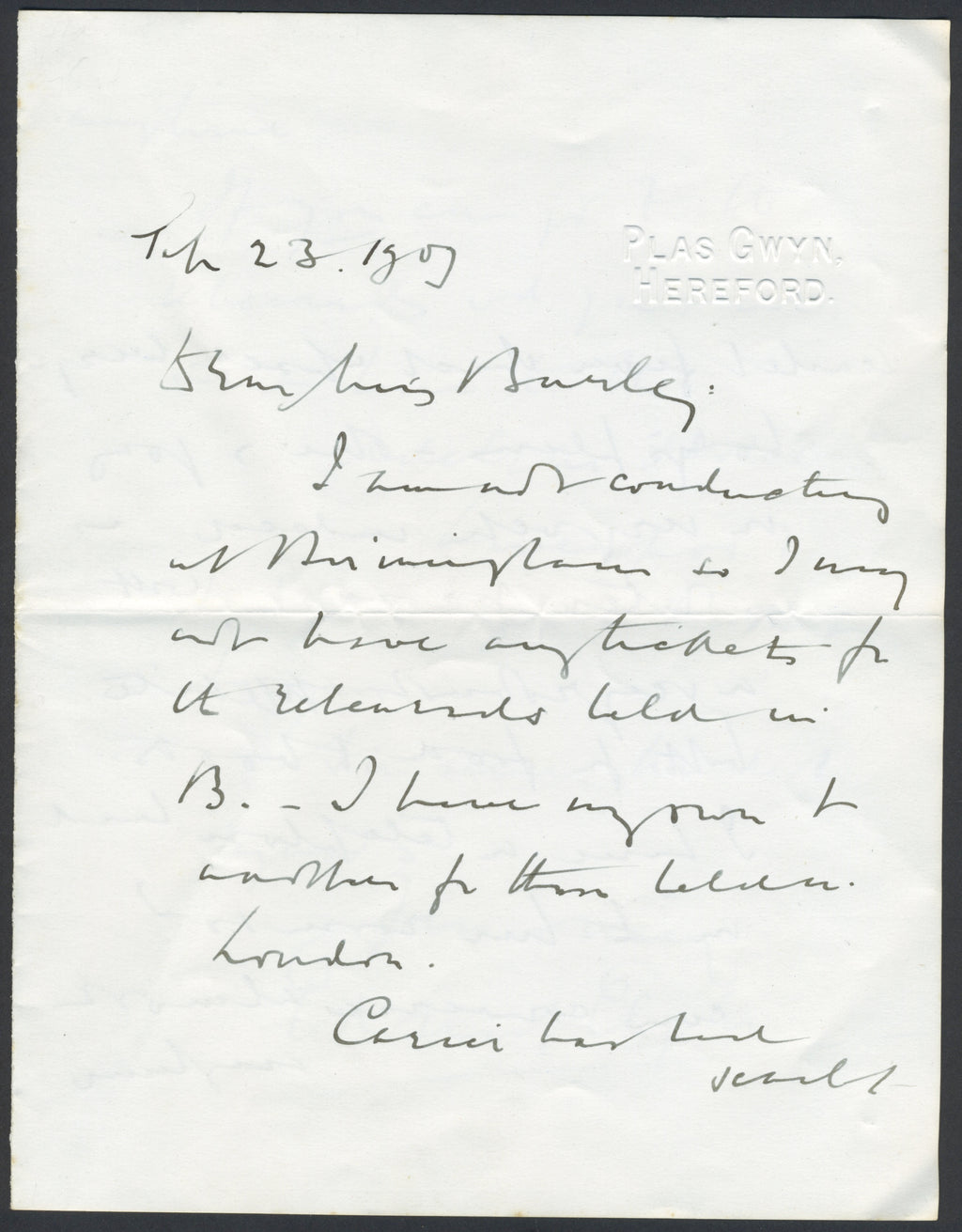 Elgar, Edward. (1857-1934) Autograph Letter – Schubertiade Music and Arts