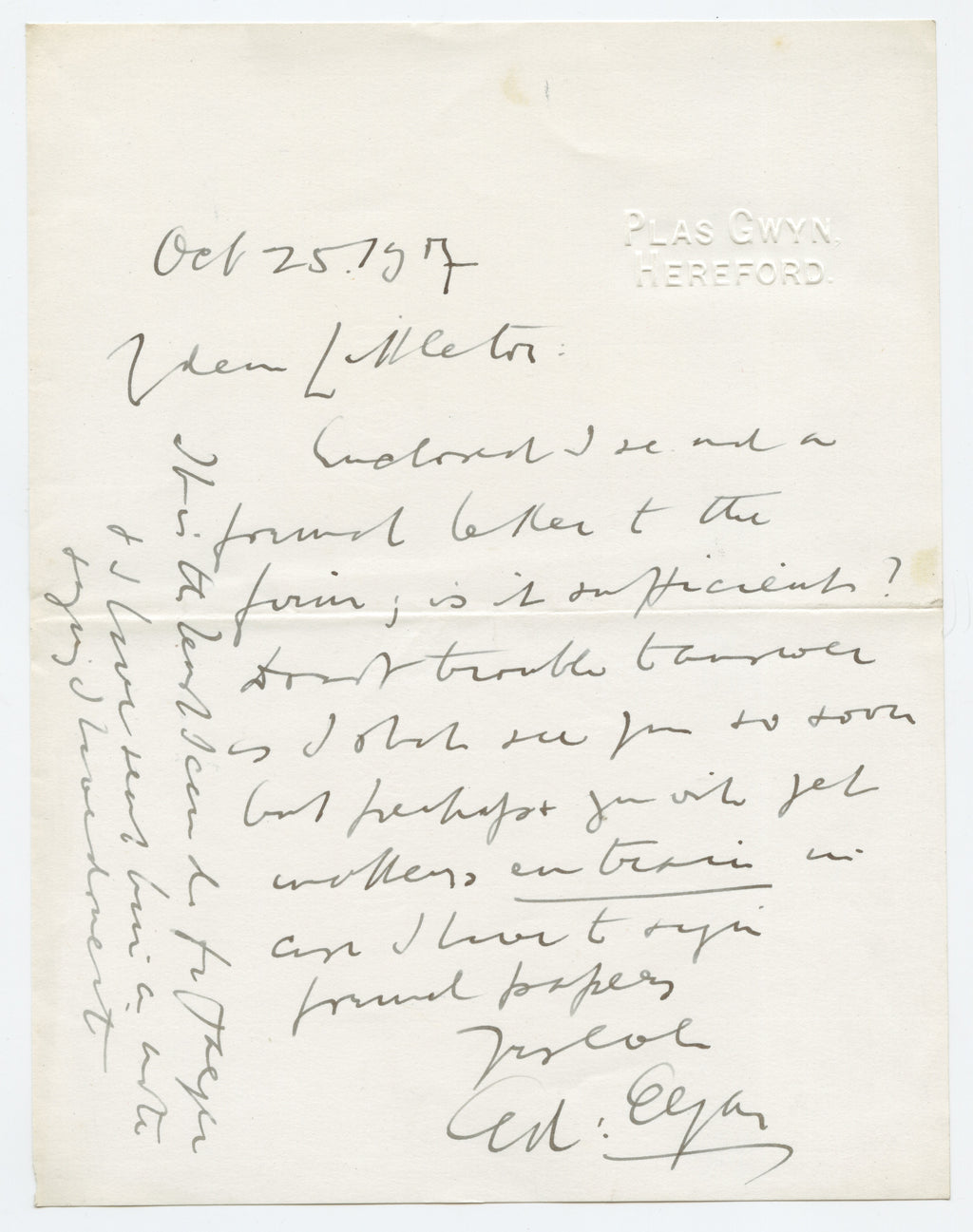 Elgar, Edward. (1857–1934) Autograph Letter Signed – Schubertiade Music ...