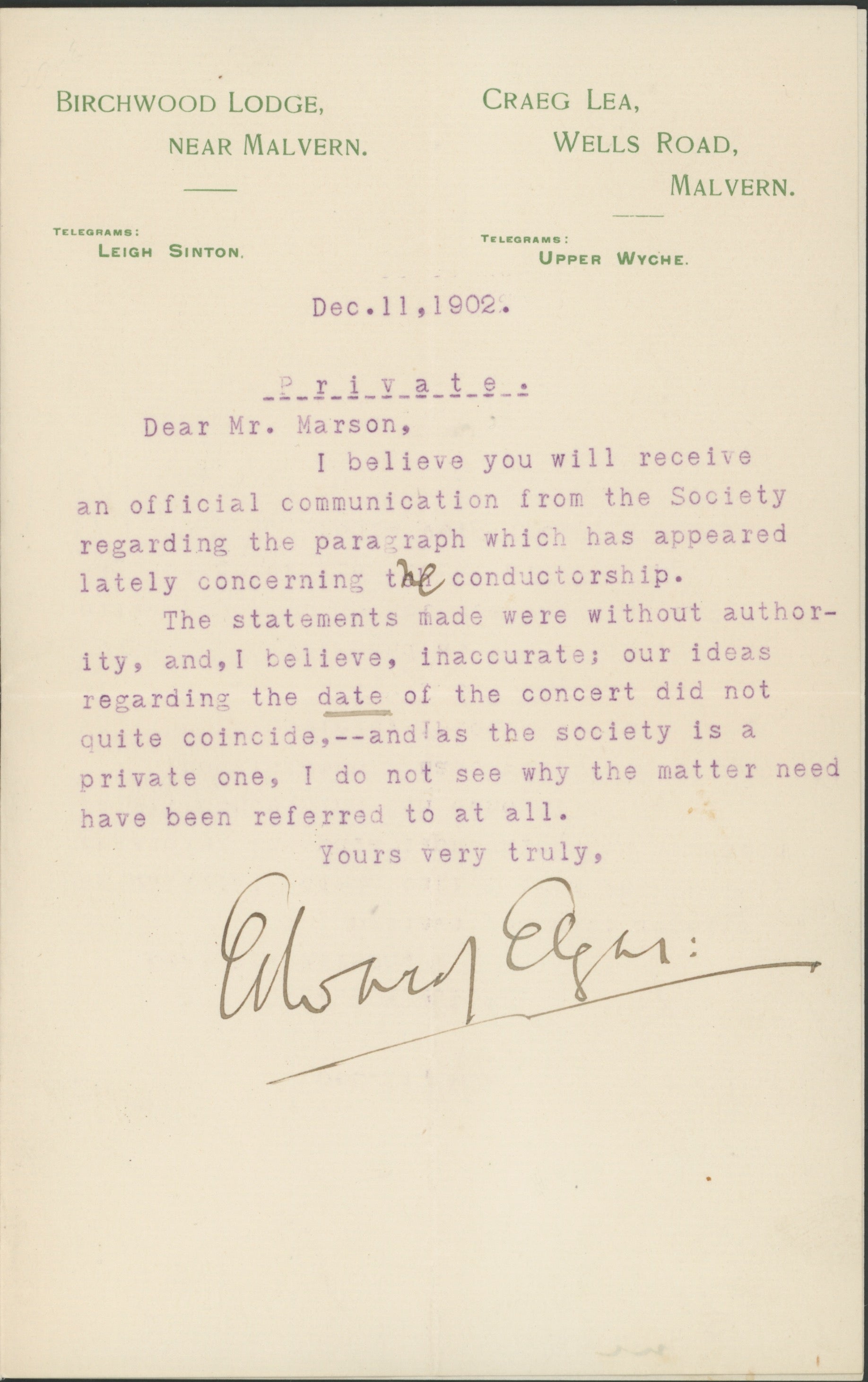 Elgar, Edward. (1857–1934) Typed Letter Signed – Schubertiade Music and ...