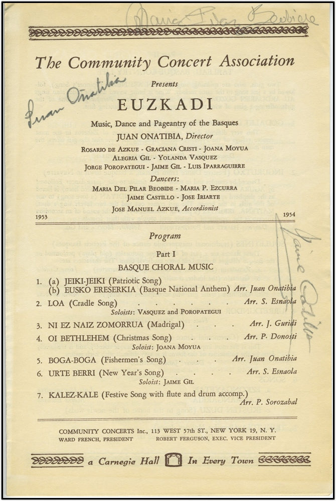 Euzkadi [Basque Music] Signed Program – Schubertiade Music and Arts