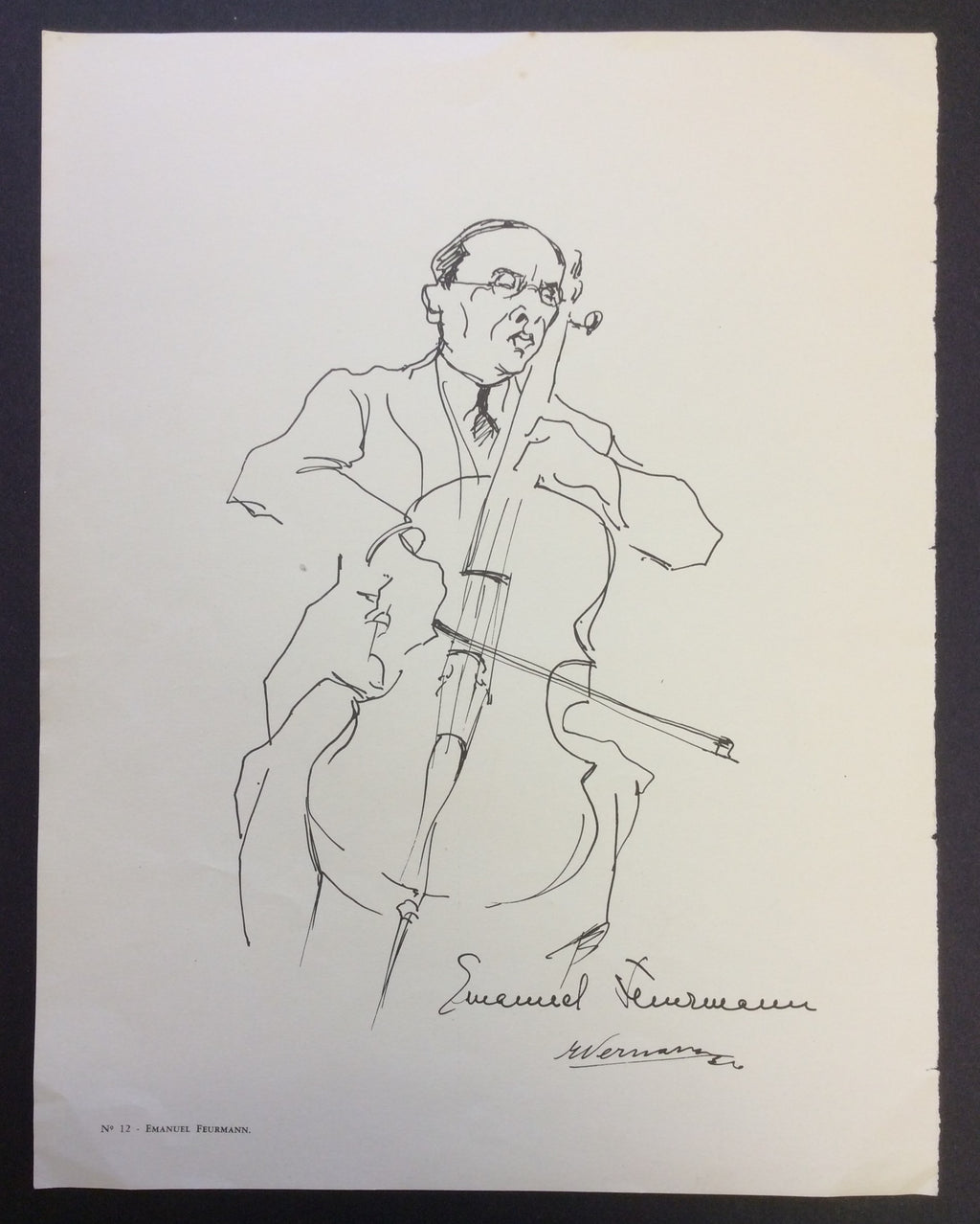 [Feuermann, Emanuel. (1902–1942)] Sketch Portrait in Performance ...