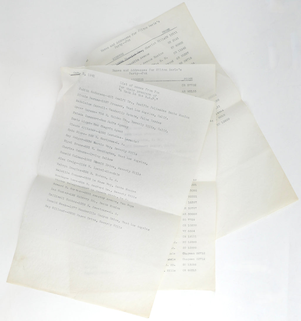 [Film Stars] Lists of 1940s Hollywood Addresses and Telephone Contacts ...