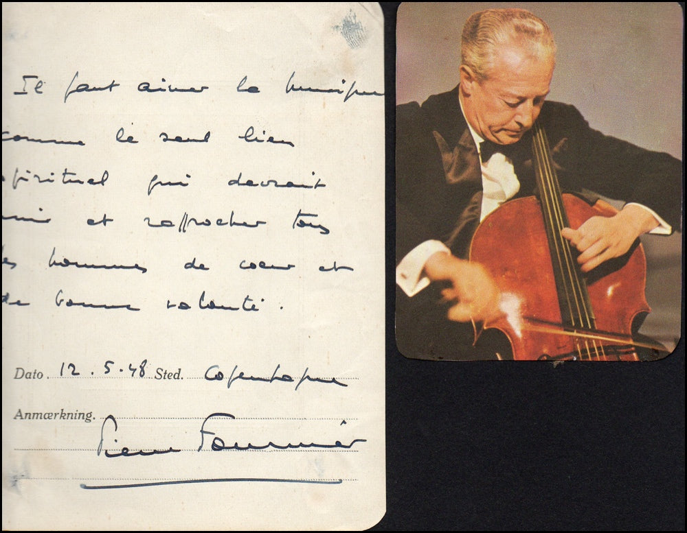 Fournier, Pierre. (1906–1986) Moving Signed Autograph Quotation ...