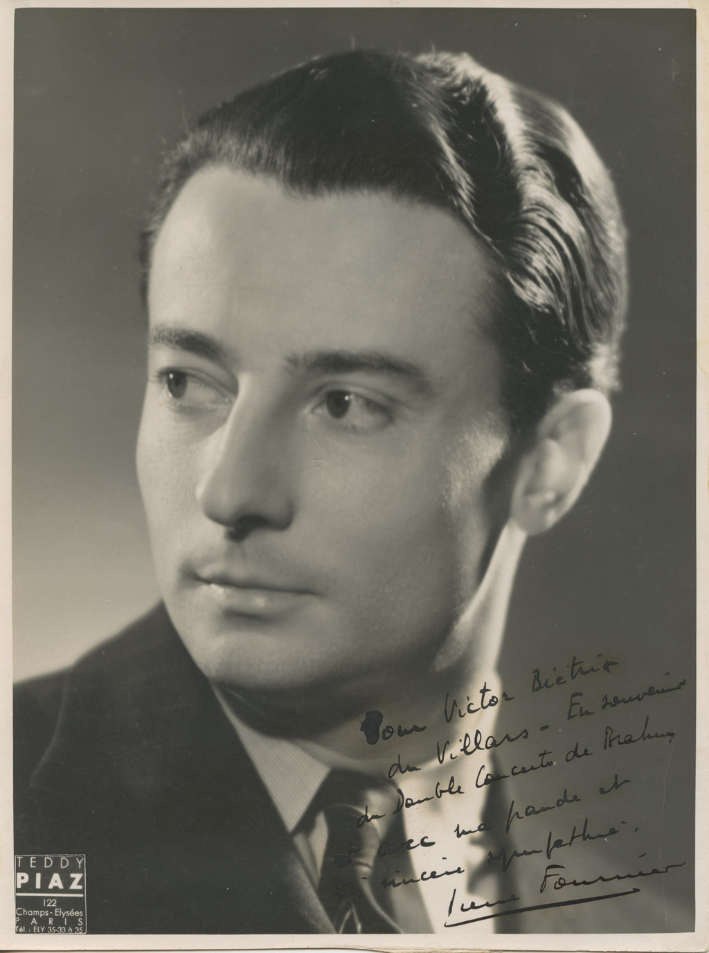 Fournier, Pierre. (1906–1986) Signed Photograph "in memory of the Doub ...