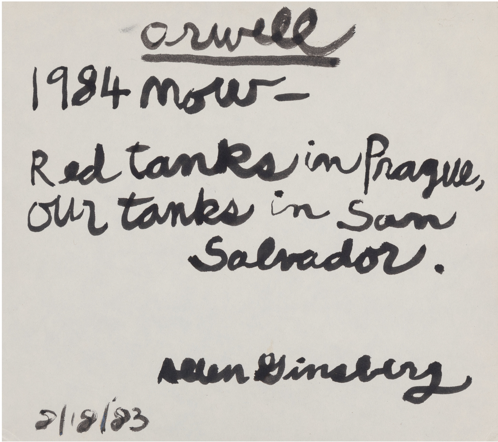 Ginsberg, Allen. (1926–1997) Orwell 1984: Four Calligraphic Autograph ...