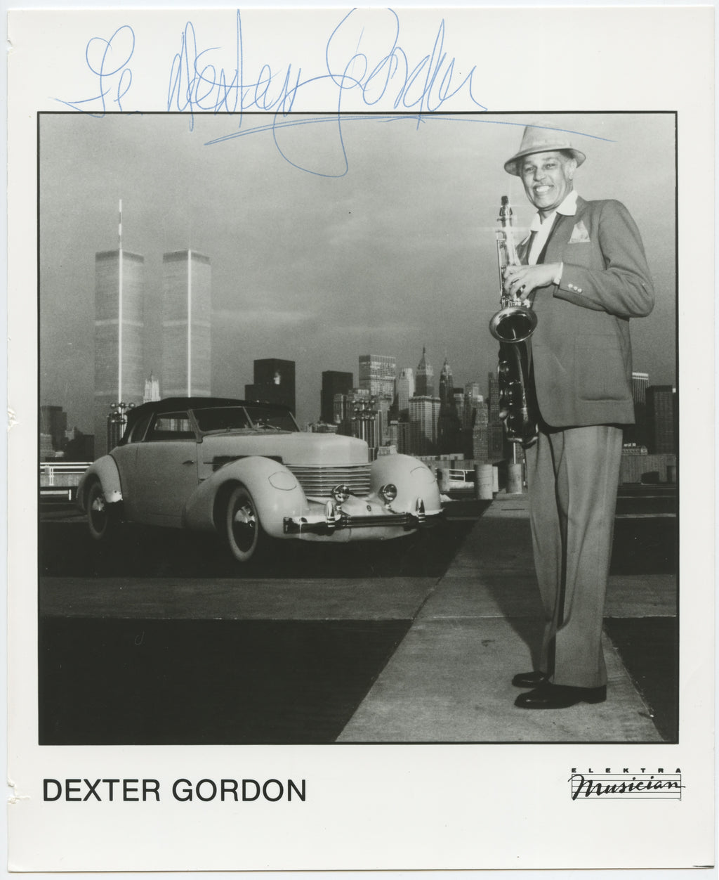 Gordon, Dexter. (1923-1990) Signed Photograph with the Twin Towers and ...