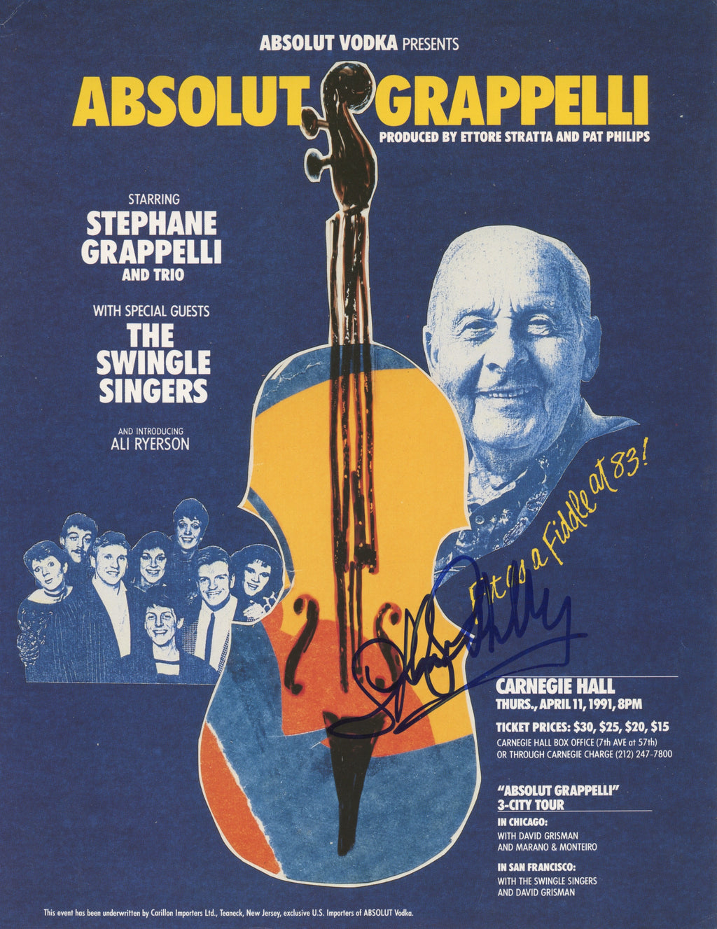 Grappelli, Stephane. (1908-1997) ABSOLUT GRAPPELLI - Signed Carnegie H ...