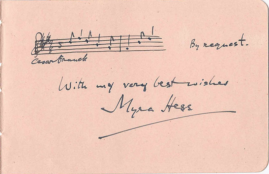 Hess, Myra. (1890-1965) "Franck Sonata" - Autograph Musical Quotation ...