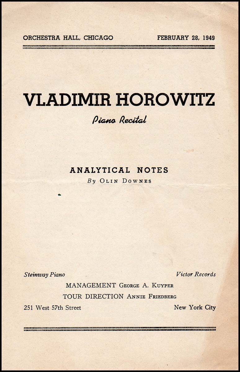 Horowitz, Vladimir. (1903-1989) 1949 Concert Program – Schubertiade ...