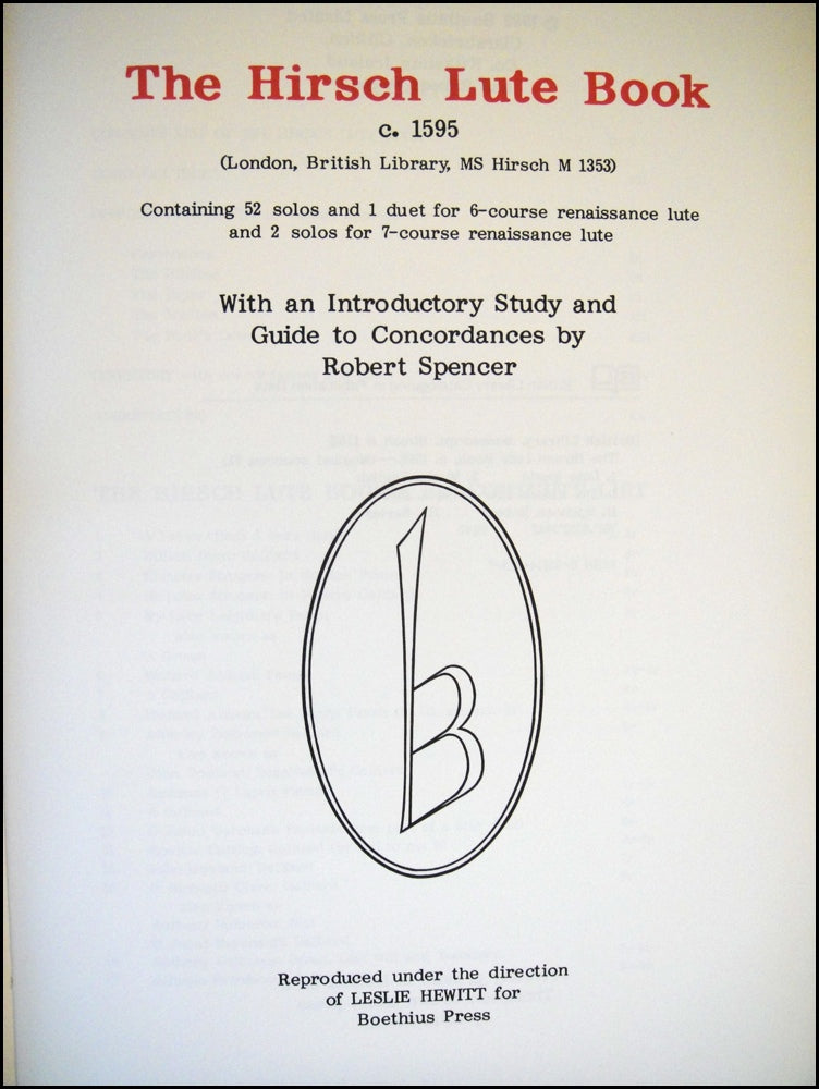 [Lute] Hirsch Lute Book The Hirsch Lute Book, c.1595. [Facsimile ...