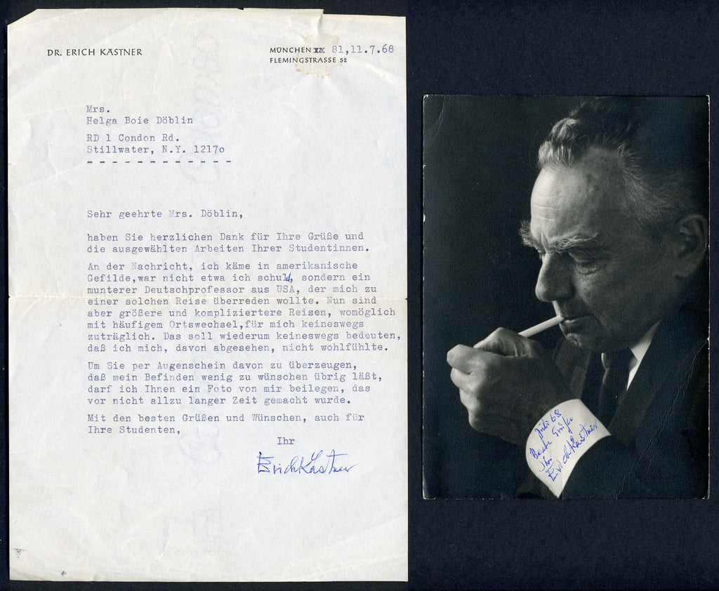 Kästner, Erich. (1899-1974) Typed Letter Signed with Signed Photograph ...