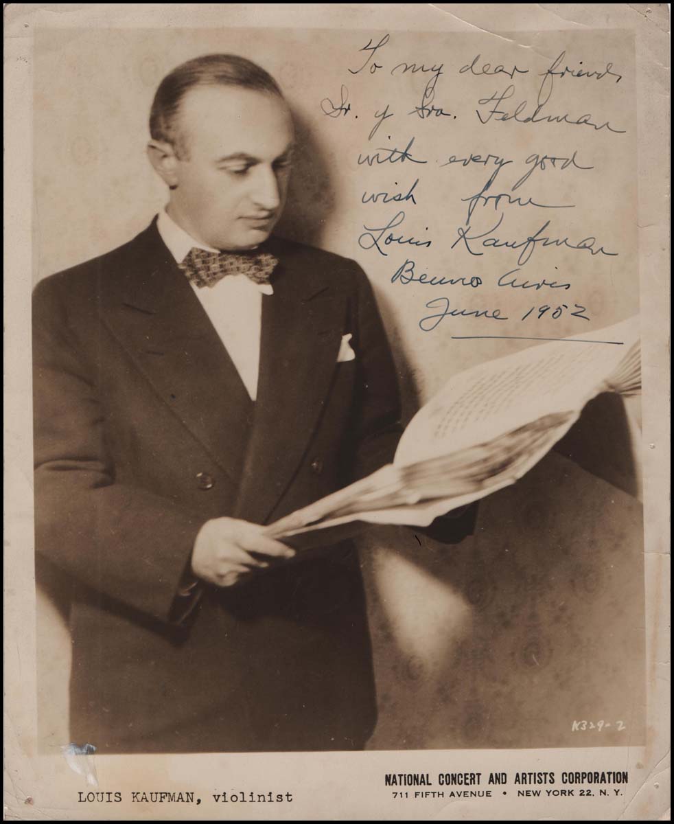 Kaufman, Louis. (1905 - 1994) Signed Photograph – Schubertiade Music ...
