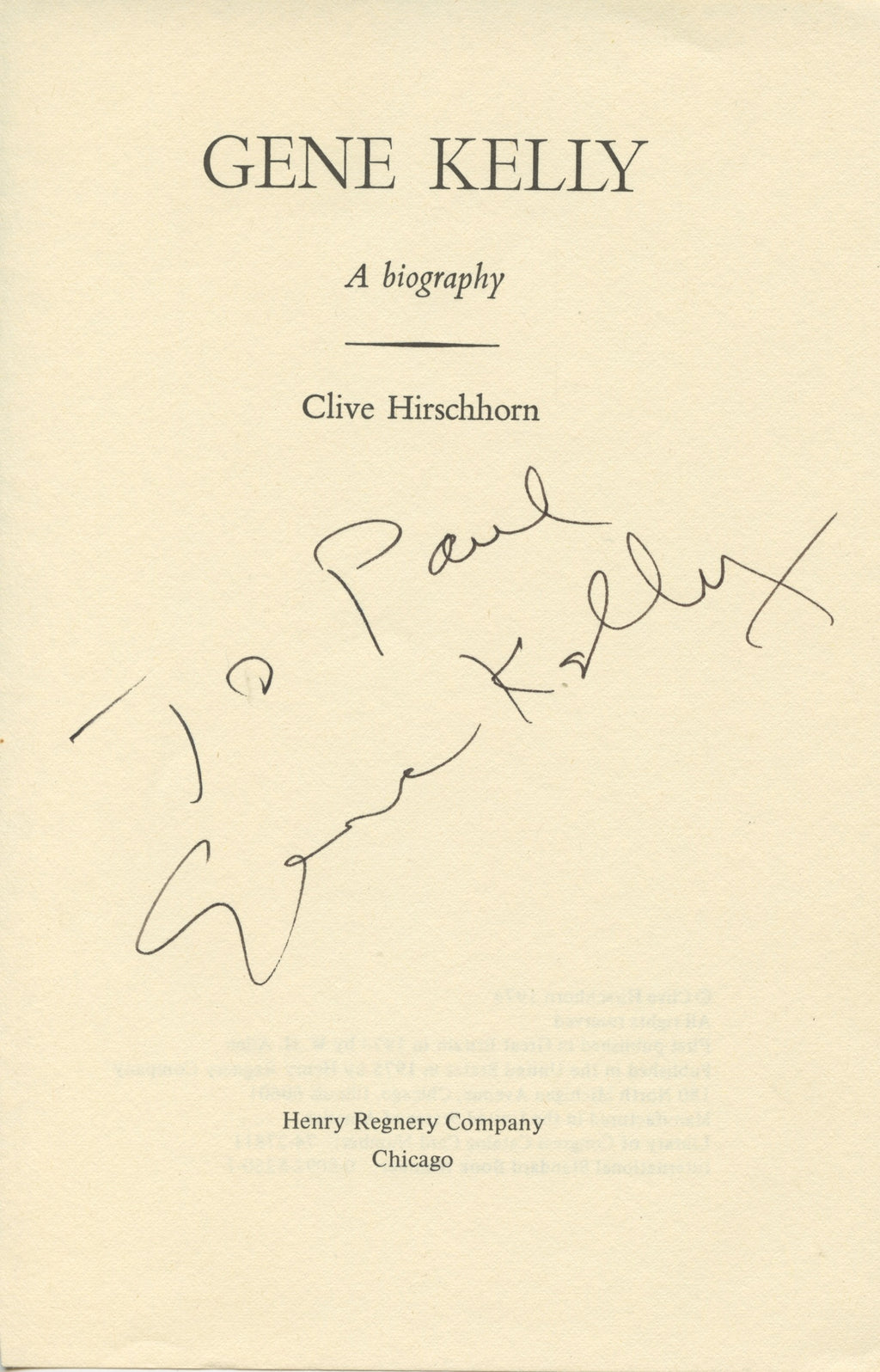 Kelly, Gene. (1912–1996) Signed book title – Schubertiade Music and Arts