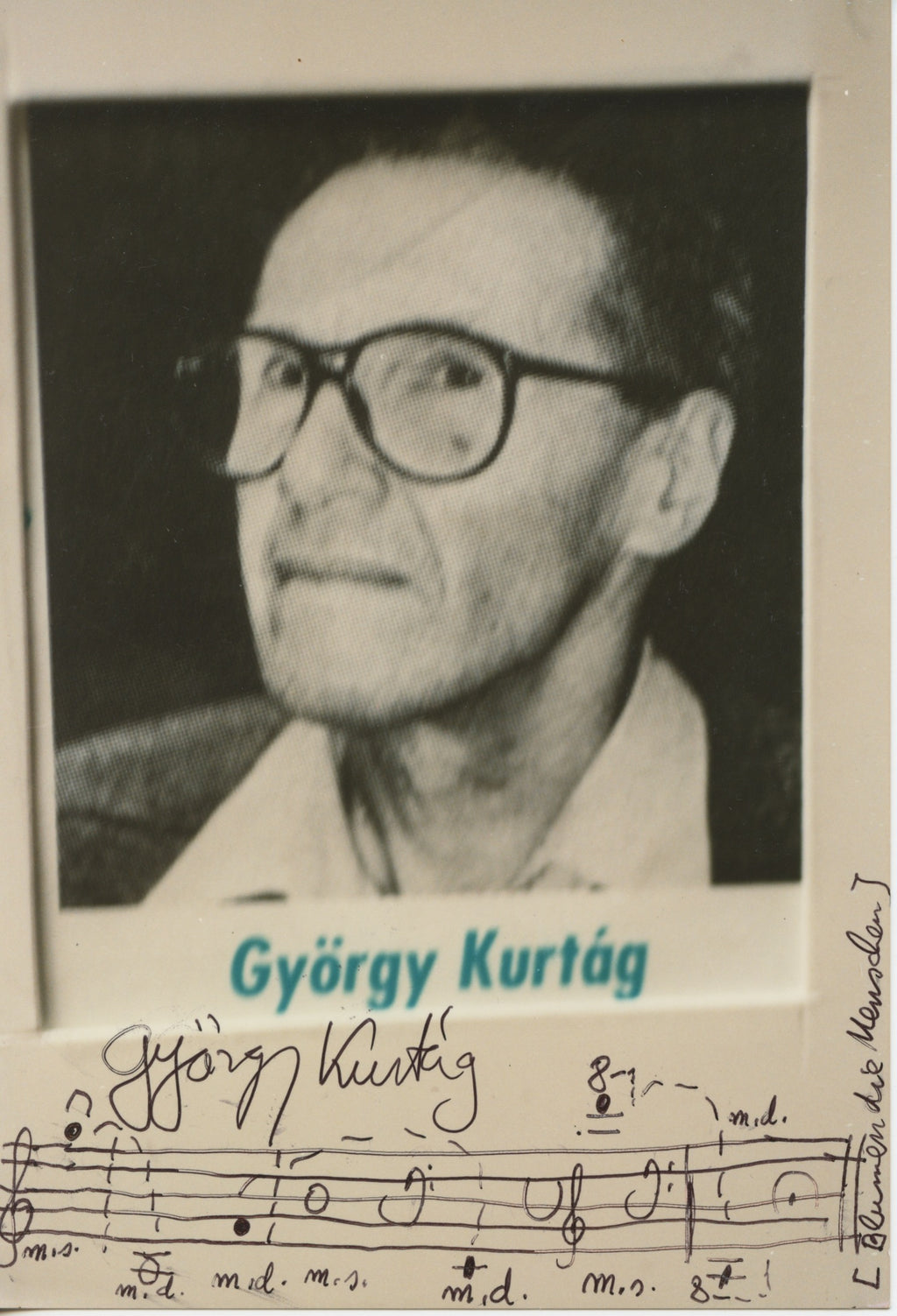 Kurtág, György. (b. 1926) Signed Photograph with Autograph Musical Quo ...