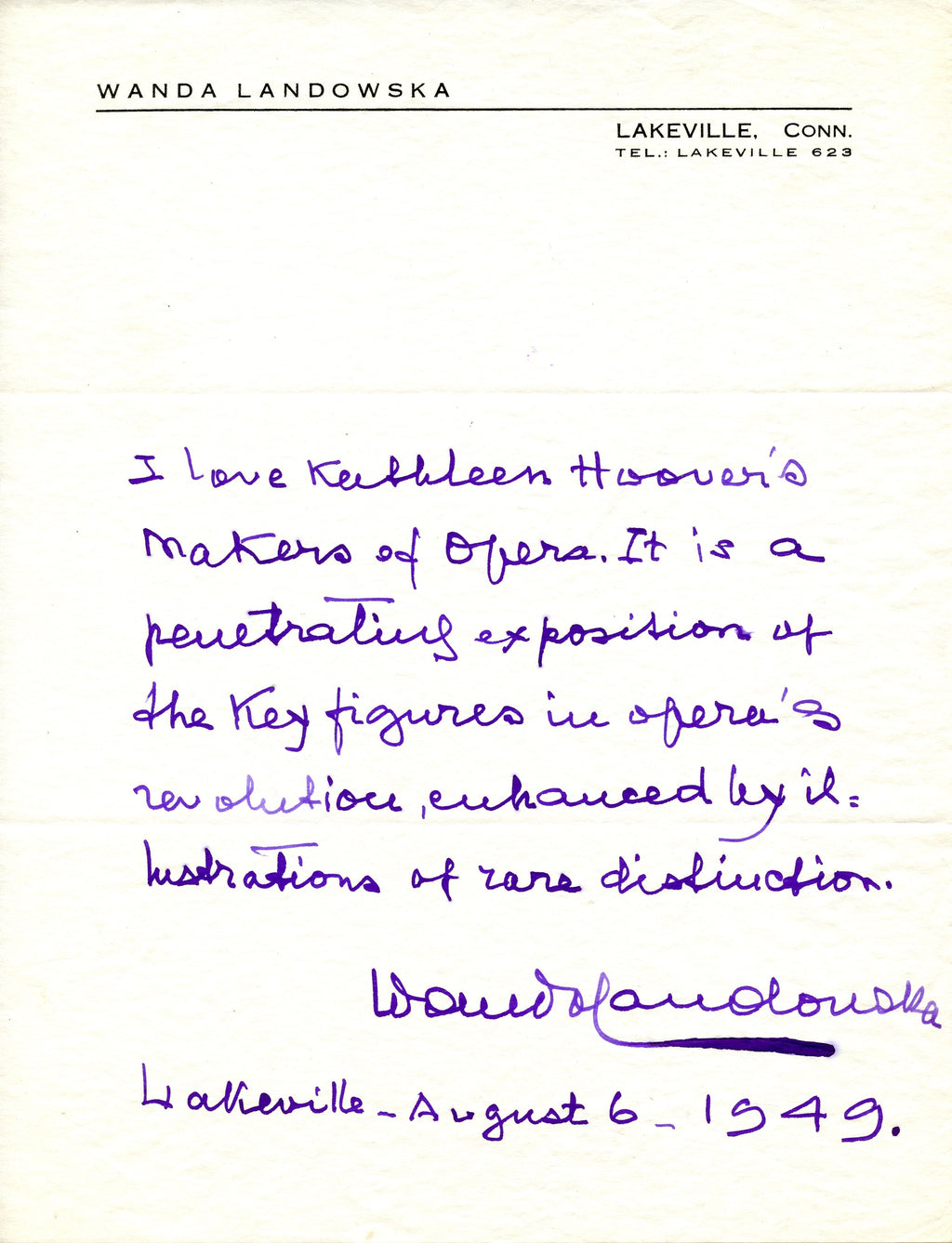 Landowska, Wanda. (1879–1959) Five Signed Letters or Statements ...