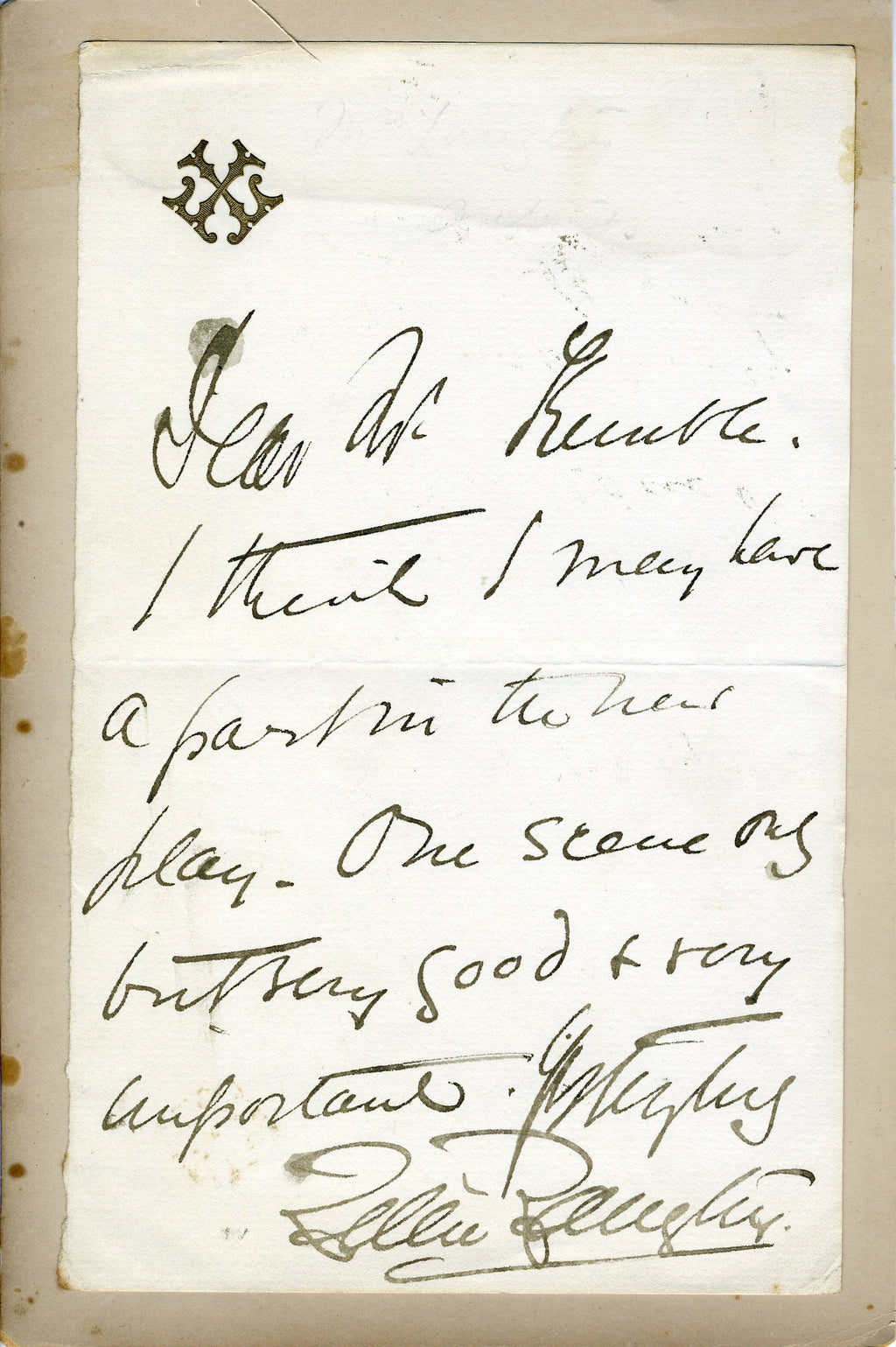 Langtry, Lillie. (1853–1929) Autograph Note to Henry Kemble ...