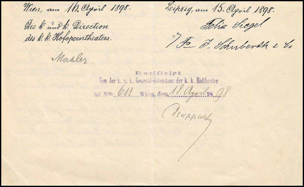 Mahler, Gustav. (1860-1911) Autograph Signature – Schubertiade Music ...