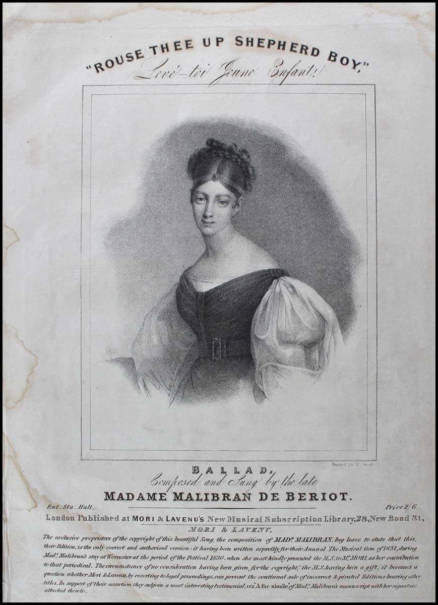 Malibran, Maria. (1808-1836) Original 1830 Lithograph Portrait ...
